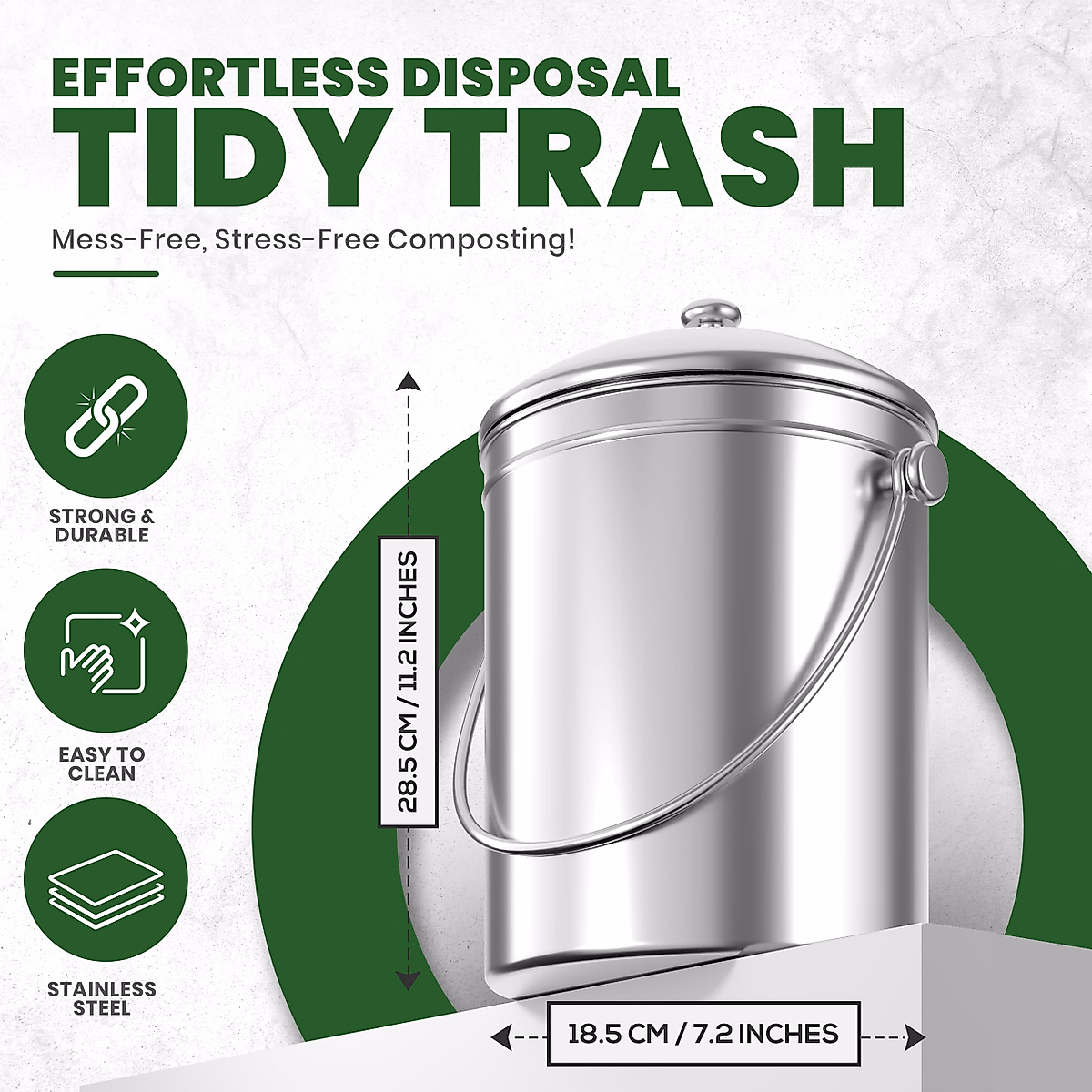 Utopia Kitchen Compost Bin for Kitchen Countertop - 1.3 Gallon Compost Bucket for Kitchen with Lid - Includes 1 Spare Charcoal Filter (Silver)