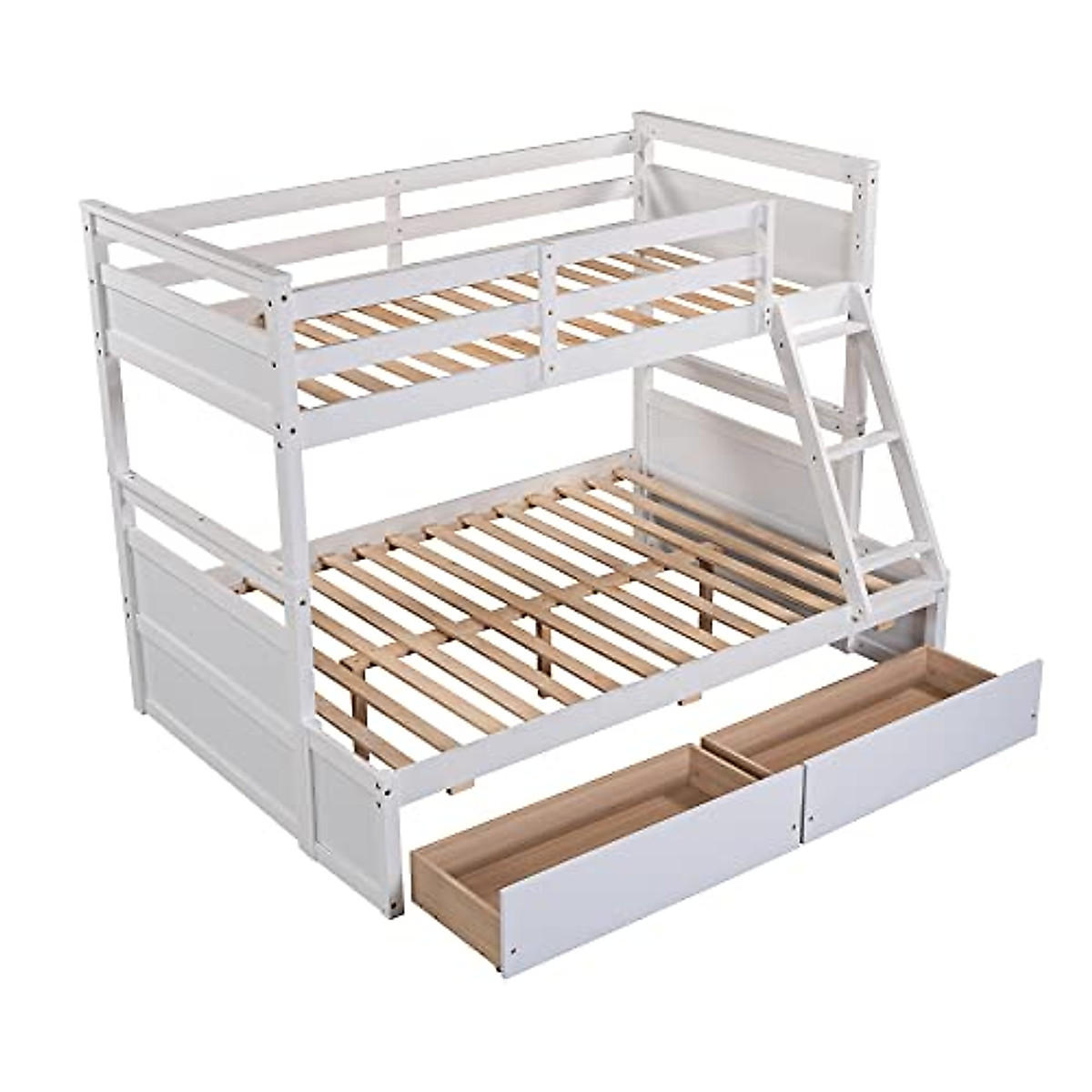 TARTOP Bunk Bed with Drawers, Twin Over Full Bunk Bed, Solid Wood Bunk Bed Frame with Ladders & 2 Storage Drawers, Bedroom Furniture,White
