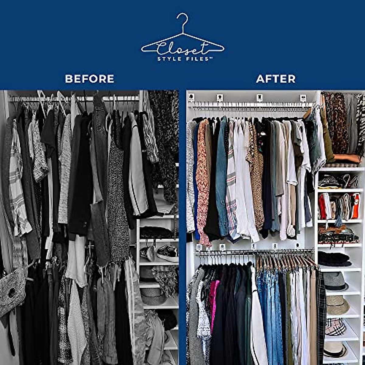 Closet Style Files Clothing Dividers - 8 Sturdy Plastic Clothing Dividers with 30 Organizational Sticker Options