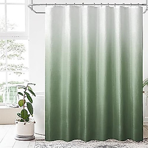 BBiggood Sage Green Shower Curtain with Hook, Ombre Waffle Weave Fabric, Green and White Gradient Fabric Bathroom Decor Shower Set, Washable, 72"x72"