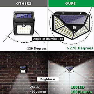 NXSP Outdoor Solar Lights, 100 LED Motion Sensor Solar Lights, IP65 Waterproof Module, [2400 Super Bright Energy-Saving Lamps] with 270° Wide Angle, Used in Gardens, terraces, garages(5)