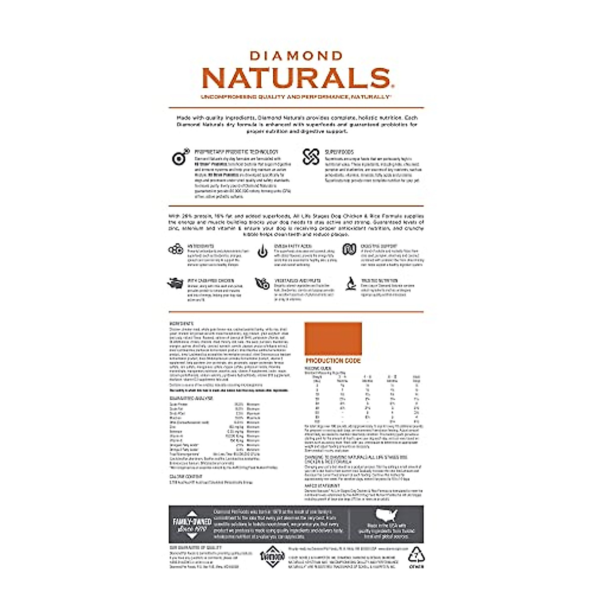 Diamond Naturals All Life Stages Chicken and Rice Formula Dry Dog Food Protein from Real Chicken, and Probiotics