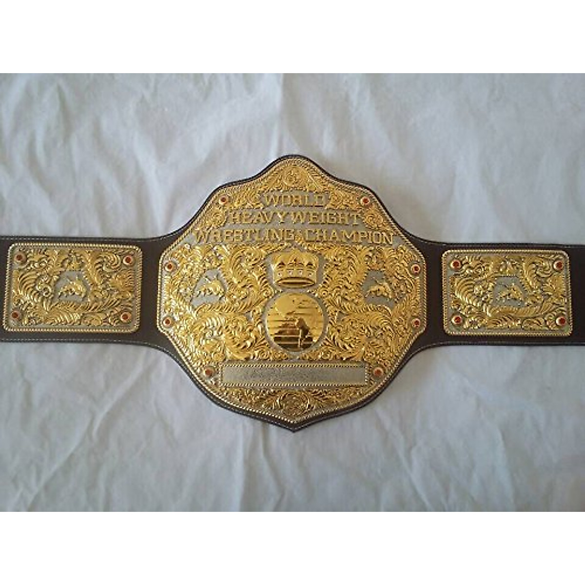 Fandu Belts Big Gold Adult Replica Real Leather Dual Plate Wrestling Championship Belt Title 8mm Thick 6.8lbs Trophy