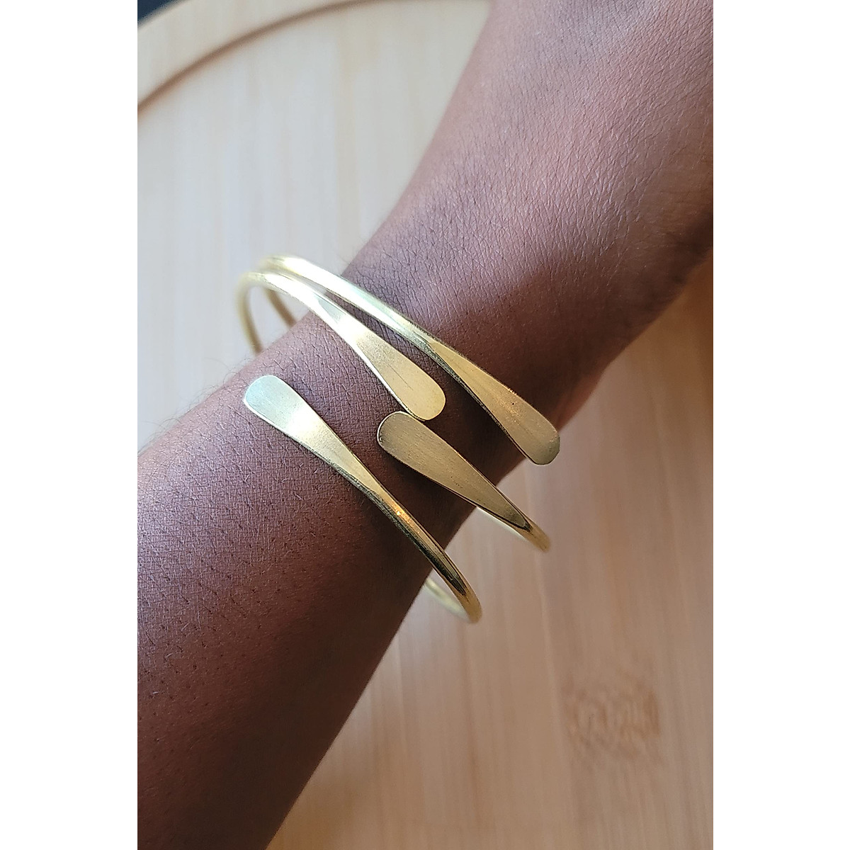 Bead It Wear It Love It 2 Raw Brass Cuff Bracelets Set, African Brass Bangles For Women, Hammered Ends Stacking Bracelets, Boho Tribal Cultural Jewelry (Set Of 2)