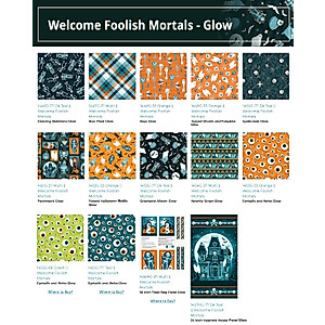 Henry Glass Welcome Foolish Mortals 24.5" Haunted House Panel Glow in The Dark Dark Teal, Fabric by The Panel