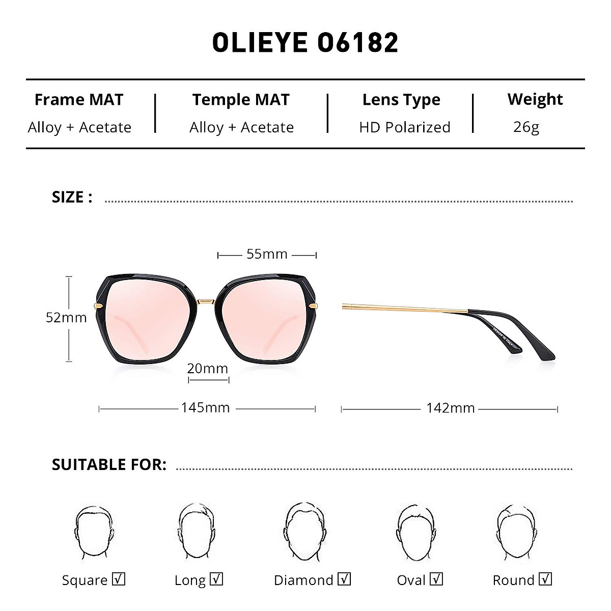 OLIEYE Polarized Sunglasses for Women-UV400 Lens Sunglasses for Female Ladies Fashionwear Polarized Sun Eye Glass