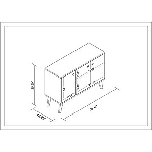 Manhattan Comfort Bromma Mid Century 3 Door Sideboard Buffet Cabinet, White