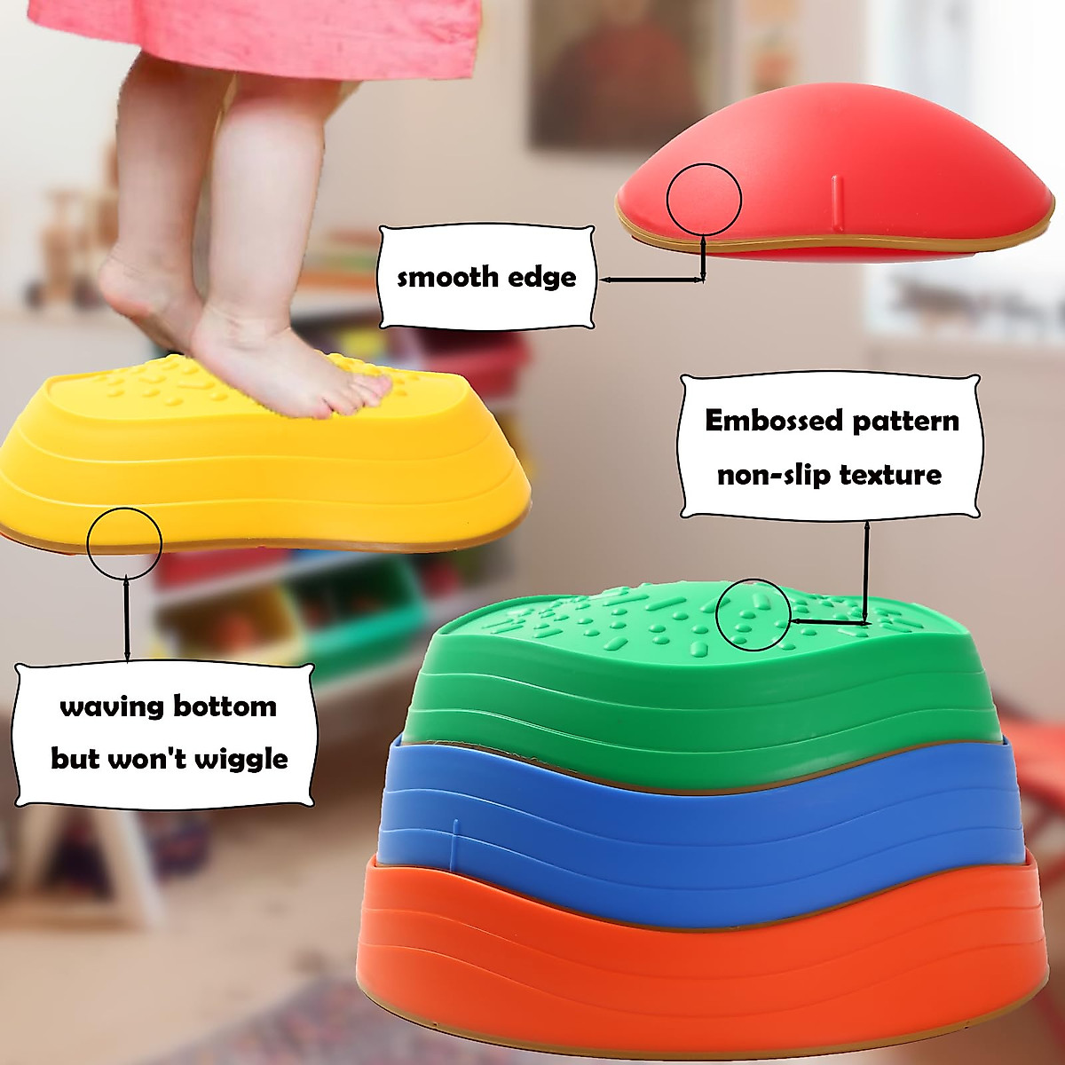 Juoe 5Pcs Stepping Stones for Kids,Non-Slip Plastic Toddler Balance River Stones for Promoting Children's Coordination Skills Obstacle Courses Sensory Toys for Toddlers Indoor or Outdoor Play
