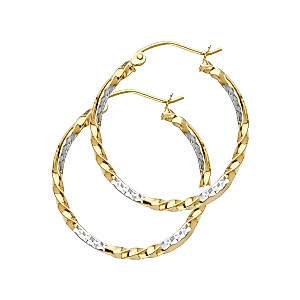 14K Yellow White Curled Hoop Earrings - (Diameter - 20 MM)