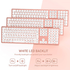 seenda Backlit Wireless Keyboard, 2.4GHz Ultra Slim Rechargeable Keyboard, Illuminated Wireless Keyboard for Computer, Laptop, Desktop, PC, Surface, Smart TV, Windows 10/8/7 (Rose Gold)