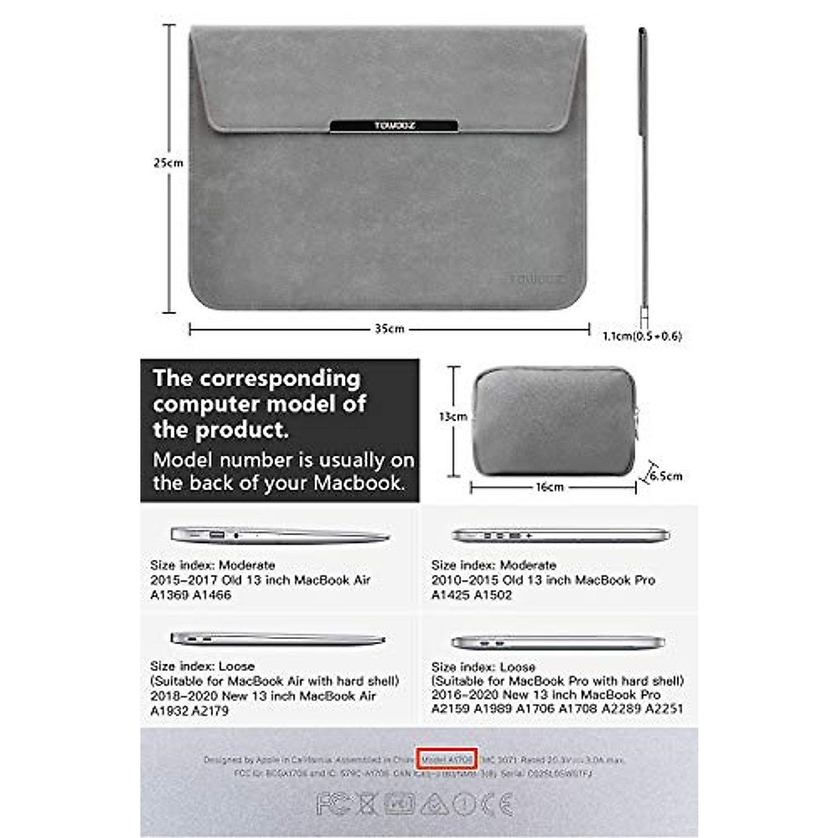 TOWOOZ Macbook Air M2 Sleeve Waterproof Thin Laptop Sleeve Case Compatible with 2022 M2 Chip MacBook Air 13.6 Inch A2681 / Macbook Air 13-13.6 Inch/Macbook Pro 13-14 Inch, With Accessory Pouch