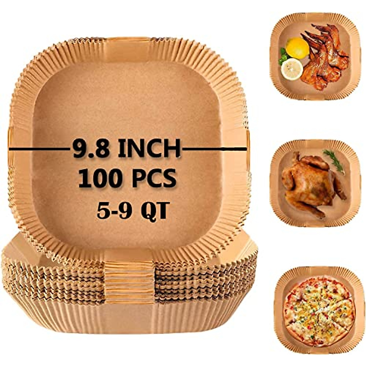100 Pcs Air Fryer Disposable Paper Liner Square Large Air Fryer Liners Filters for Oil-proof, Water-proof, Food Grade Parchment 8.0 Inch