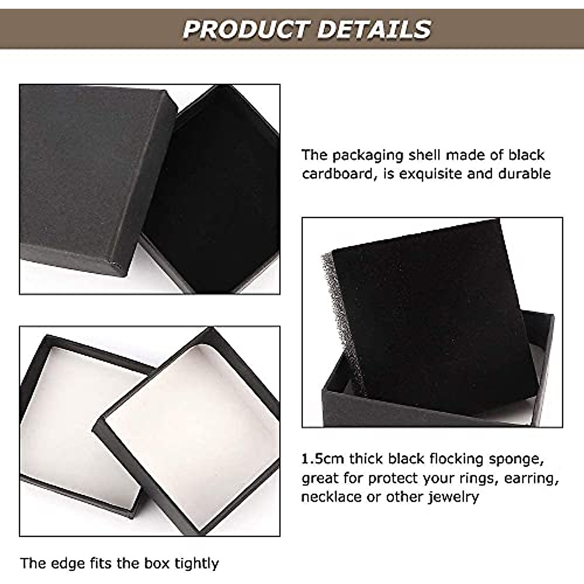 dedoot Kraft Jewelry Boxes, Pack of 30 Square Cardboard Jewelry Gift Box 3.5x3.5x1.2 Inch Small Necklace Ring Earring Kraft Box for Jewelry Set with Velvet Cushion, Black