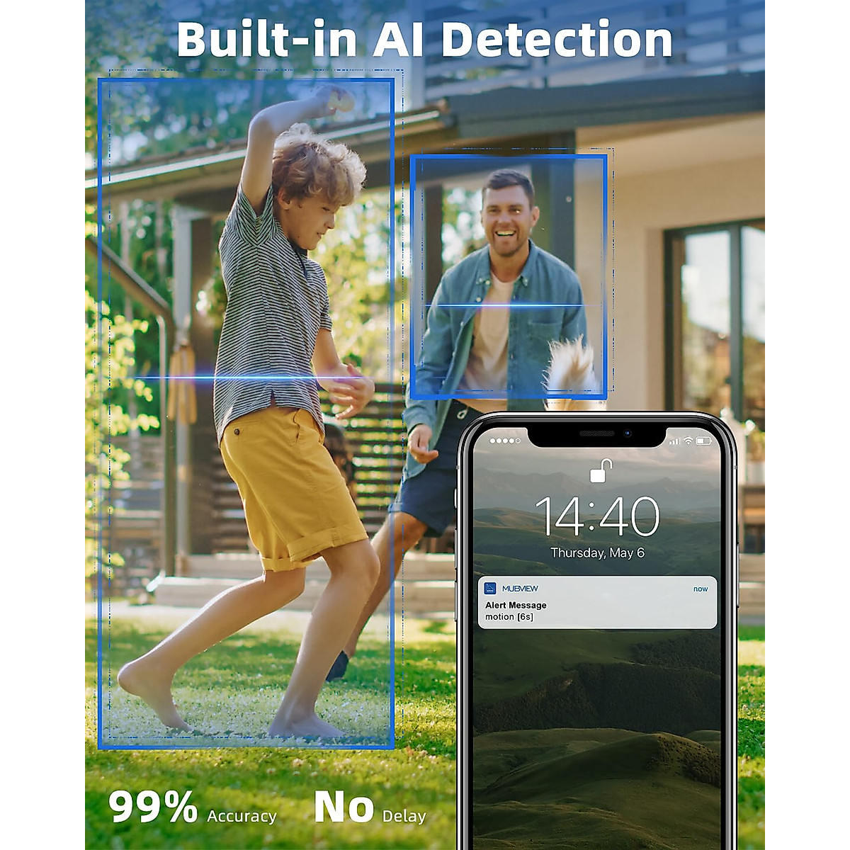 MUBVIEW Solar Security Cameras Wireless Outdoor, 2K Battery Powered Security Camera, Floodlight Camera with 800 Lumens Light & Siren, 360° PTZ, Color Night Vision, PIR Detection, 2.4GHz, IP66