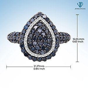 JEWELEXCESS Sterling Silver Blue & White 1 Carat Diamond Ring for Women| Dual-Colored Ring Band with Round Diamonds