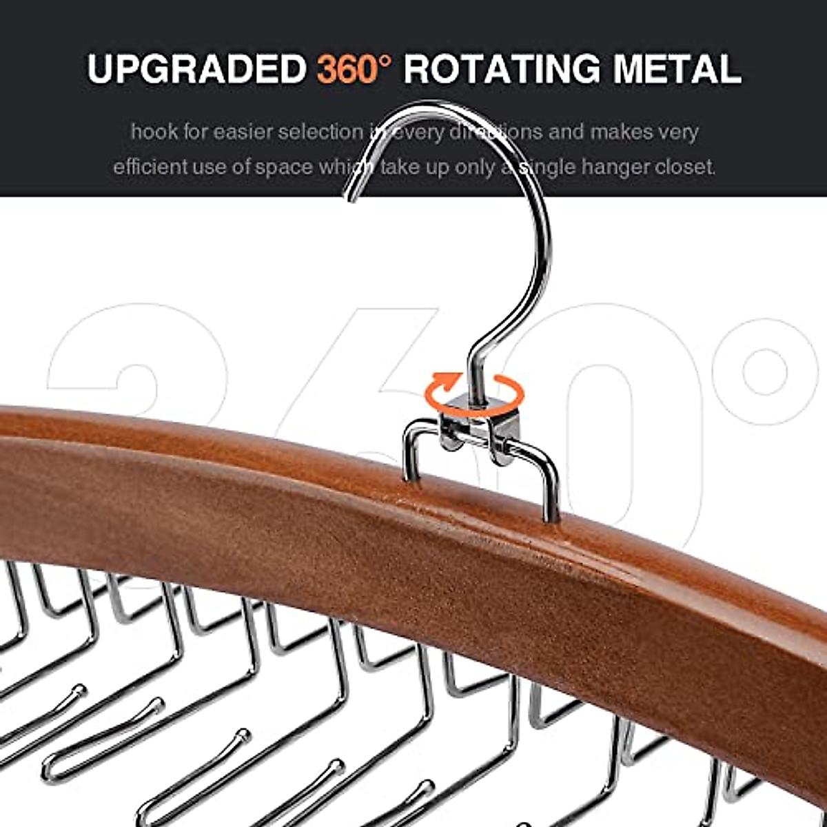 Ulimart Tie Rack Tie Hanger 24 Hooks Wooden Tie Organizer, Tank Top Hanger,Belt Organizer for Closet,with Upgraded 360°Rotating, Belts Scarves Accessories for Bras,Tank Tops,Camisoles…