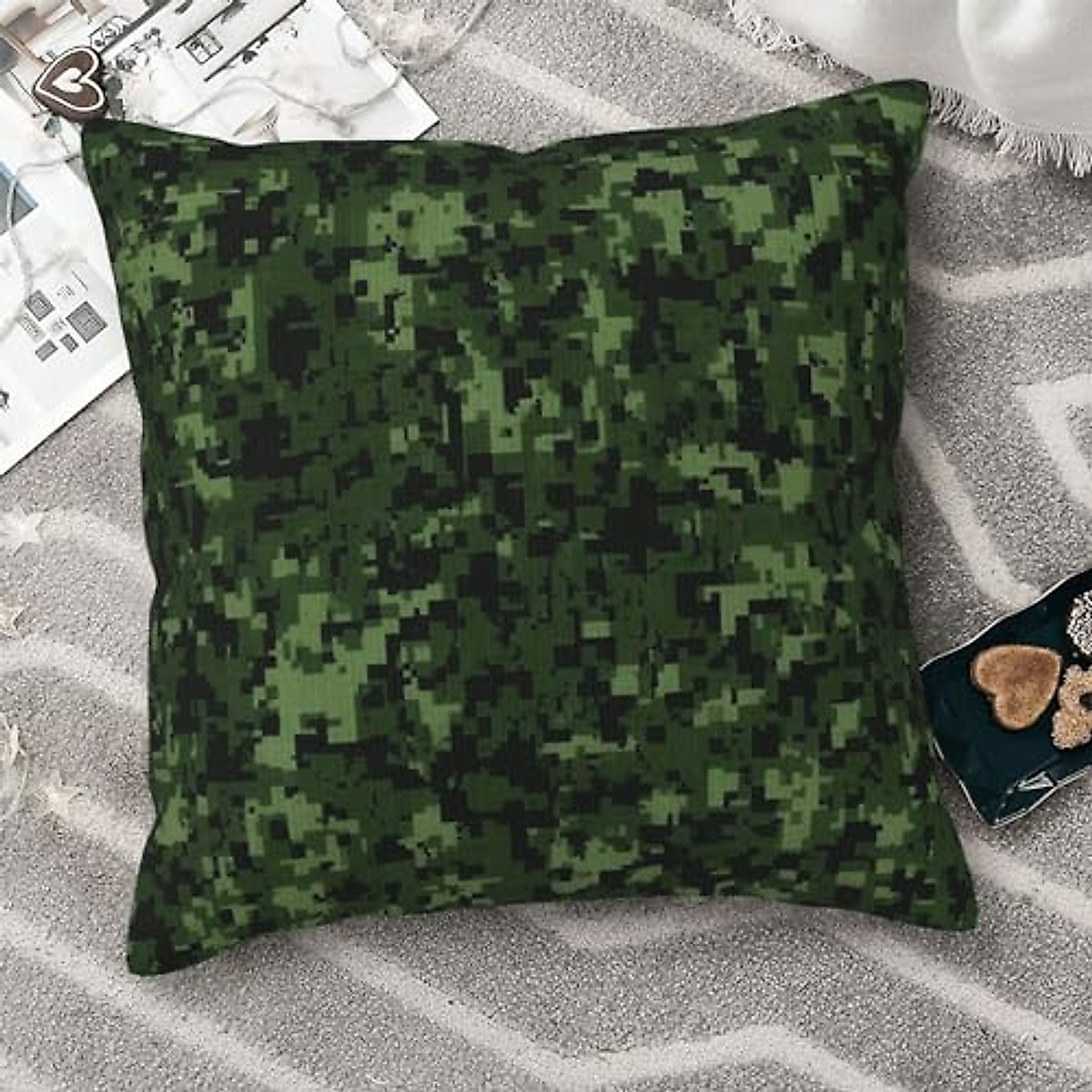 AdaNti Green Army Digital Camouflage Print Corduroy Throw Pillow Covers Soft Square Throw Pillow Case Home Decorations for Bed Sofa Living Room 16"x16"