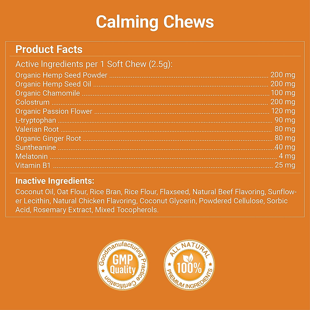 K9 Conquest Calming Chews for Dogs - Anxiety Relief & Stress Reducer with Organic Hemp, Chamomile, Valerian Root, L-Tryptophan, Ginger Root & Melatonin - Anxiety and Stress Calming Treats for Dogs