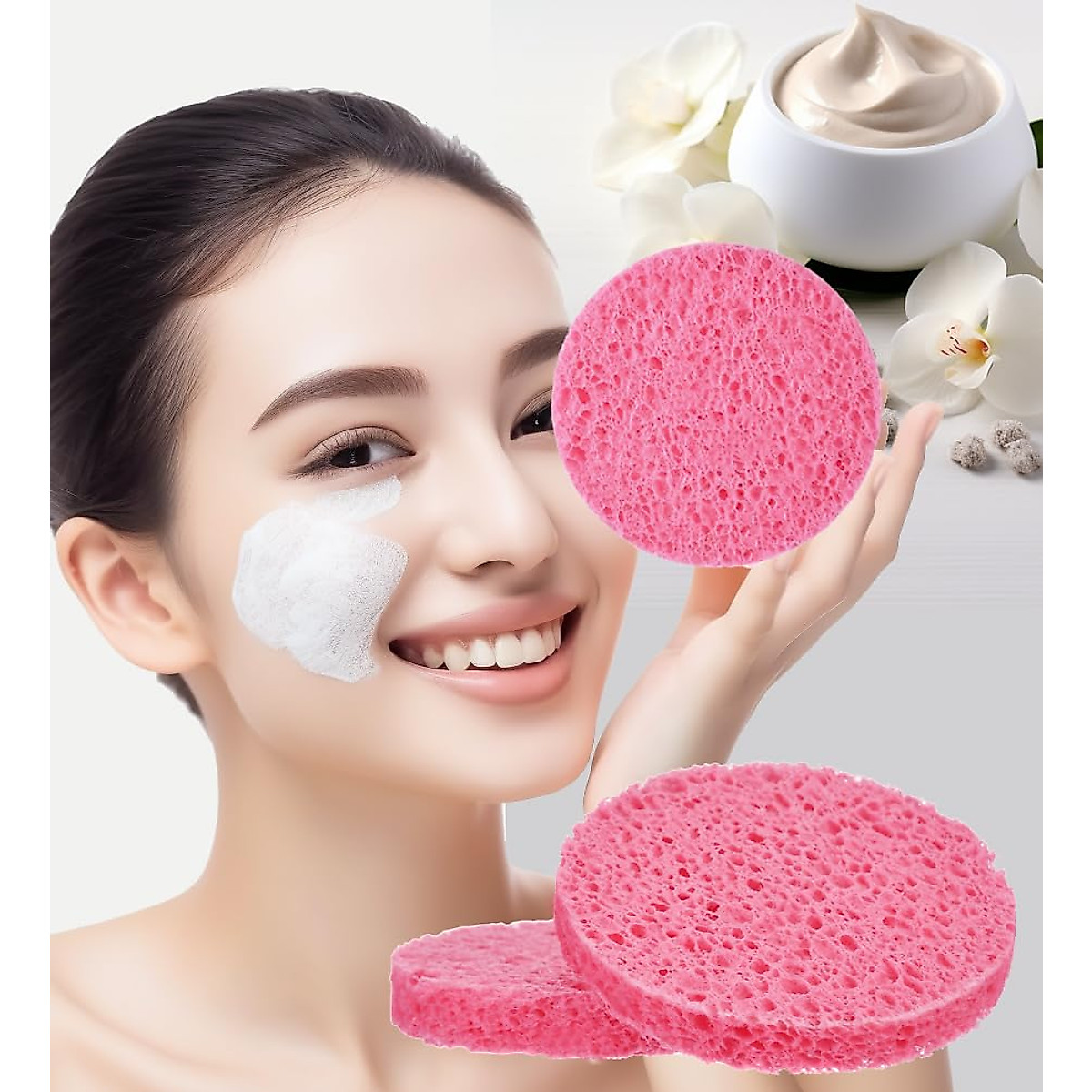 METUUTER 50 PCS Compressed Facial Sponges for Estheticians- 100% Natural Cellulose Face Sponge Professional Cosmetic Spa Sponges for Face Cleansing, Massage, Pore Exfoliating, Mask, Makeup Removal