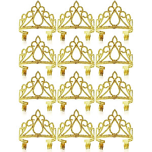 BLUE PANDA 12 Pack Gold Tiara for Girls, Princess Dress Up Crown for Kids Costume Birthday Party Favors in Bulk