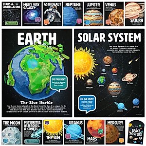 Decorably 15 Space Theme Classroom Decor - 11x14in Space Classroom Decor, Solar System Poster, Space Decorations for Classroom, Space Posters, Outer Space Classroom Decorations, Space Poster