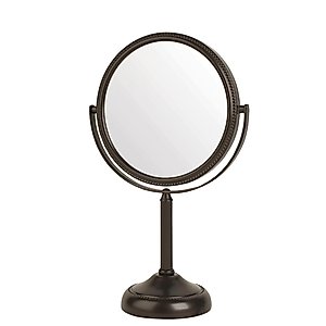 JERDON Two-Sided Tabletop Makeup Vanity Mirror - 10X-1X Magnification & Swivel Design - 6-Inch Diameter Portable Mirror - Bronze Finish - Model JP910BZP