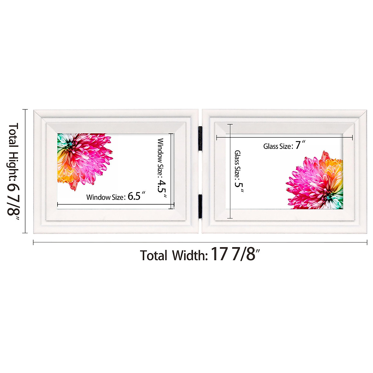 JD Concept Double 5x7 Horizontal Combo, Art 5 x 7 White Wood Picture Frame - Opening 4.5x6.5 Foldable Photo Frame, for 5 by 7 Landscape View
