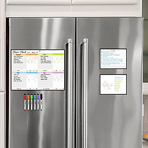 Magnetic Dry Erase Chore Chart Set for Fridge-Used for Multiple Kids-One Chore Chart and Two Bonus Dry Erase Pad/Grocery Boards-Behavior Chart for Multiple Kids-6 Extra Fine Tips Markers Included!