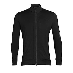 Icebreaker Merino Quantum III Men’s Full Zip Up Sweater, 100% Merino Wool, Comfy, Slim-Fit Zip Up Jacket for Men with Zippered Pockets, Thumb Loops - Premium Outdoor Sweat Shirt, Black, Medium