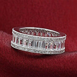Savlano 18K Gold Plated Cubic Zirconia 8MM Emerald Cut Eternity Lustrous Ring Band for Women (8)