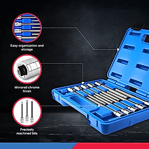 Neiko 10076A 3/8-Inch Drive Extra Long Allen Hex Bit Socket Set, Metric, 3 mm - 10 mm | S2 and Cr-V Steel, 7-Piece Set