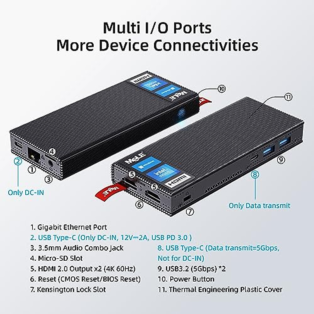MeLE PCG02 Pro Fanless Mini PC Stick N5105 8GB/256GB Windows 11 Pro WiFi6 USB PD3.0 Micro Computer Stick Dual HDMI 4K Gigabit Ethernet BT5.2 Small PC on Business Office Industrial IOT Media Home