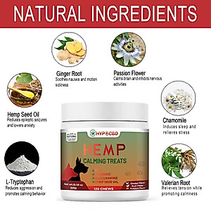 HYPOCBD Natural Calming Chews Hemp For Dogs - Helps With Anxiety, Stress Relief, And Barking, Dog Calm, Dog Calming Treats, Puppy Calming Chews Sleeping Aid For All Dogs Ages Breeds & Size - 120 Chews