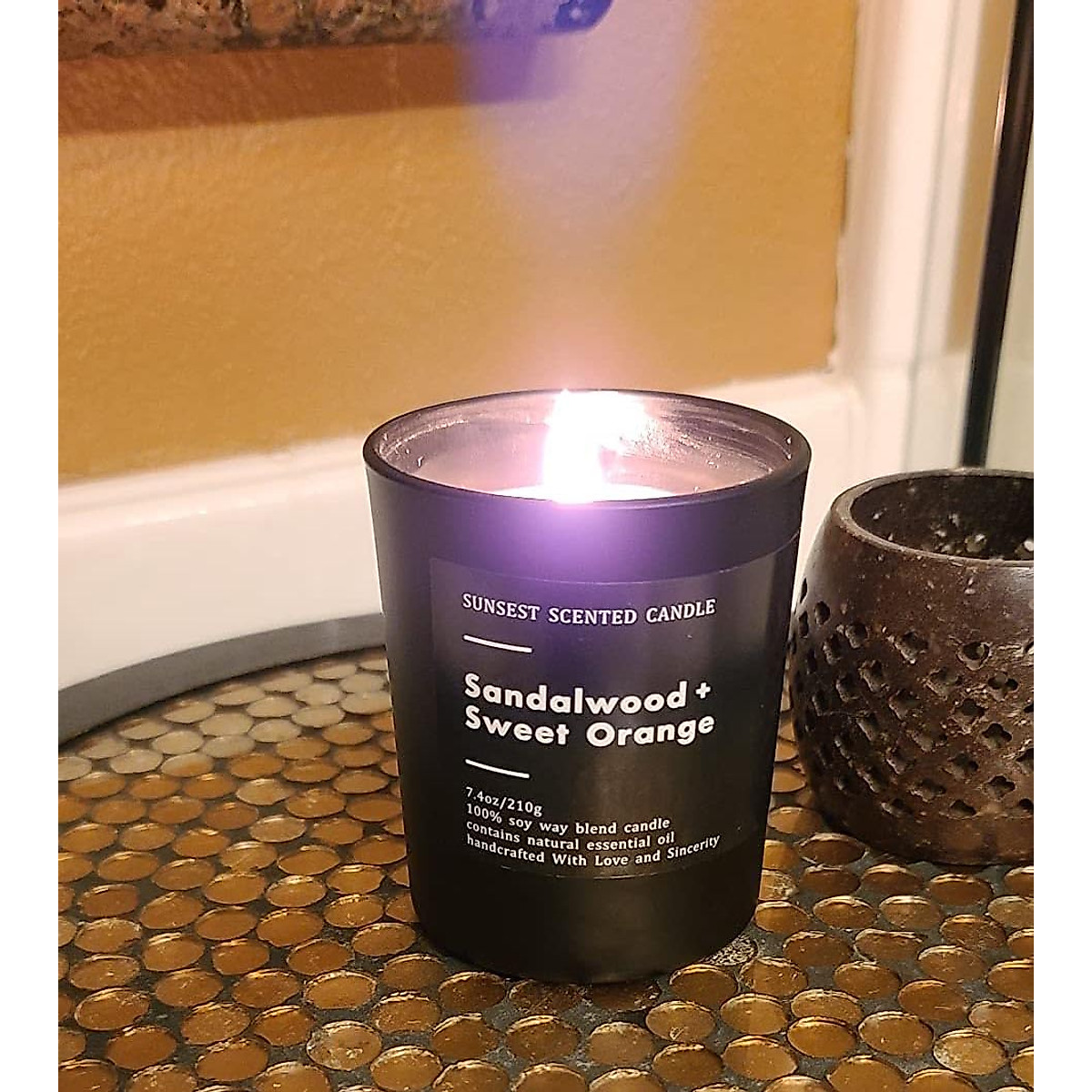 SunSest Scented Candle - for Home and Gifts- Sandalwood and Sweet Orange -Natural Soy Wax - Women and Men Candles - Long Lasting-Stress Relief