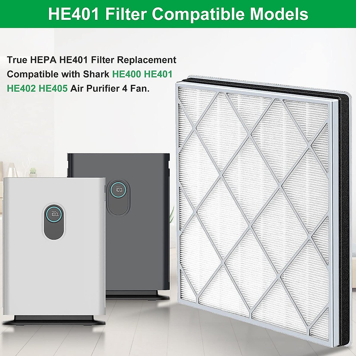 NXBHG HE401 Filter Replace for Shark Air Purifier 4 Replacement Filter, Compatible with Shark Air Purifier 4 HE401 HE402 HE405 HE400, H13 True HEPA Filter for Shark HE4FKPETk Filter Replacement