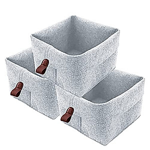 MILILOVE 3Pcs Felt Storage Basket 9x9.2x10.2" Cube, Fabric Cloth Storage Bin, Collapsible Organizer Basket with Handle for Cloth Toys Fordable Cloth Bin for Bedroom Playroom Office