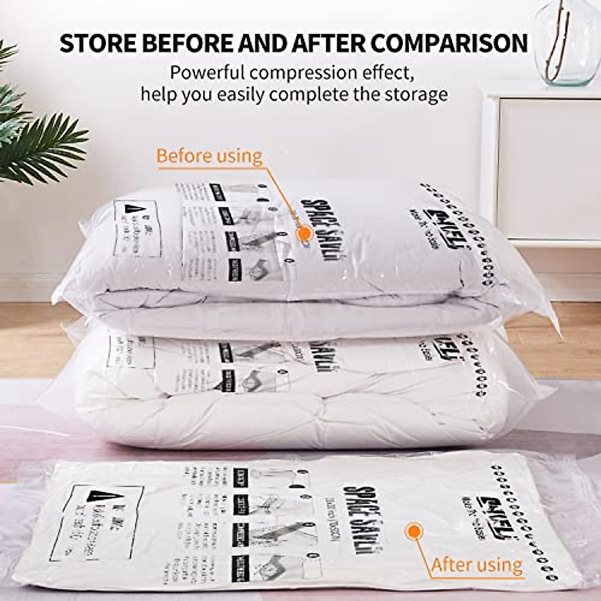 NOSENT Premium Vacuum Storage Bags 6 Pack,Space Saver Compression Bags with Travel Hand Pump,Vacuum Sealer Bags for Clothes, Comforters, Blankets, Bedding (Small 6 Pack)