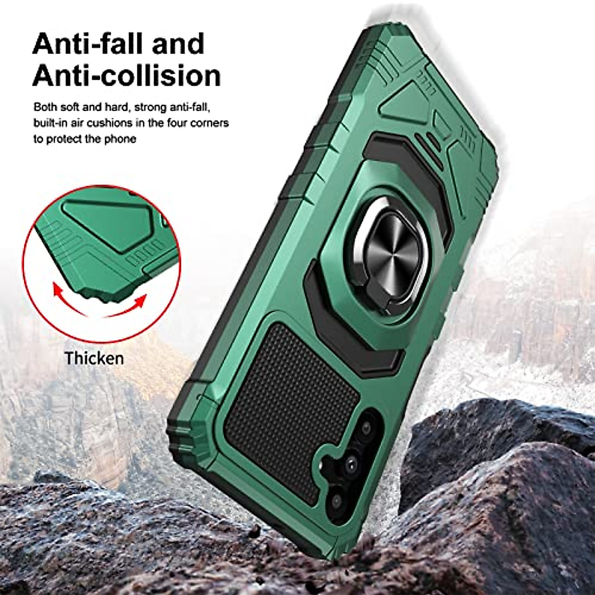 Ailiber Phone Case for Samsung Galaxy A04S, Samsung A13 5G Case with Screen Protector, Ring Kickstand for Magnetic Car Mount, Military Grade, Shockproof Rugged Protective Cover for Galaxy A04 S-Green