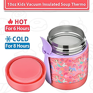 10oz Insulated Soup Thermo for Kids - Leakproof Stainless Steel Food Jar With Spoon for School Lunches (Pink Mermaid)