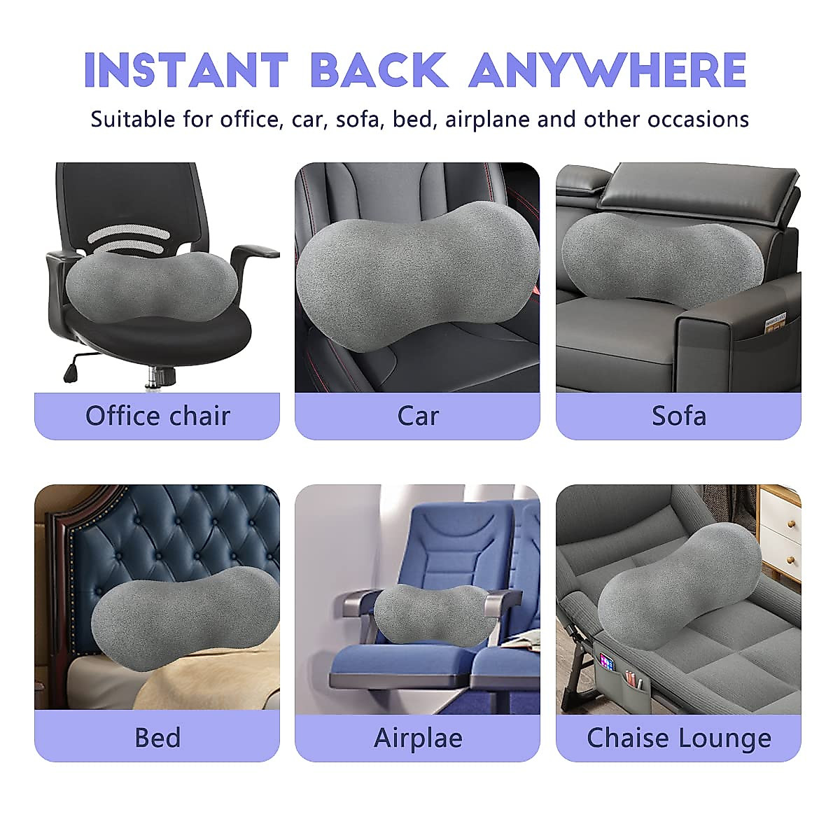 Lumbar Support Pillow, Lumbar Pillow for Low Back Pain Relief, Ergonomic Memory Foam Lumbar Pillow, Breathable & Detachable & Washable, Comfy Back Pillow for Office Chairs, Car Seats (Dk Grey, Cotton)