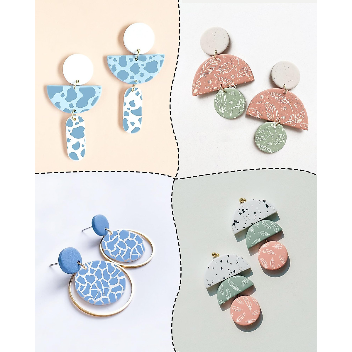 Puocaon Animal Print Silk Screen - 5 Pcs Dalmatians Cow Spot Silk Screen Stencils for Polymer Clay, Screen Stencils for Polymer Clay Earrings, Silk Screen Transfer Leopard Tiger Zebra Pattern on Clay