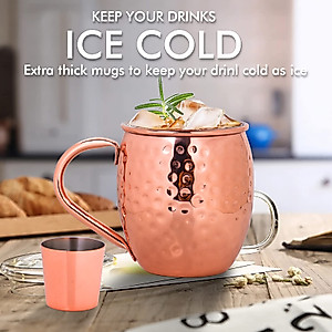 Crownyard Moscow Mule Copper Mugs Set of 4 (16oz) | Solid 100% Copper Cups Set w/ 4 Straws,1 Shot Glass, 1 Spoon, Tarnish-Resistant,Wedding Gift & Anniversity Gift for couples