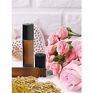 iPrimio Amber Brown Roller Bottles Set, 10 ml Roll On Stainless Steel Roller Balls for Essential Oils, Includes Droppers, Opener, and Labels for Essential Oils, Perfume, Refillable 6 Pack UV Amber