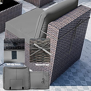 Piltwoff Outdoor 11 Pieces Patio Furniture Seat Cushions Cover Set with Zipper, Windproof Rope, Velcro. High UV Resistant Patio Chair Throw Pillow Covers,Replacement Cover (Grey Covers)