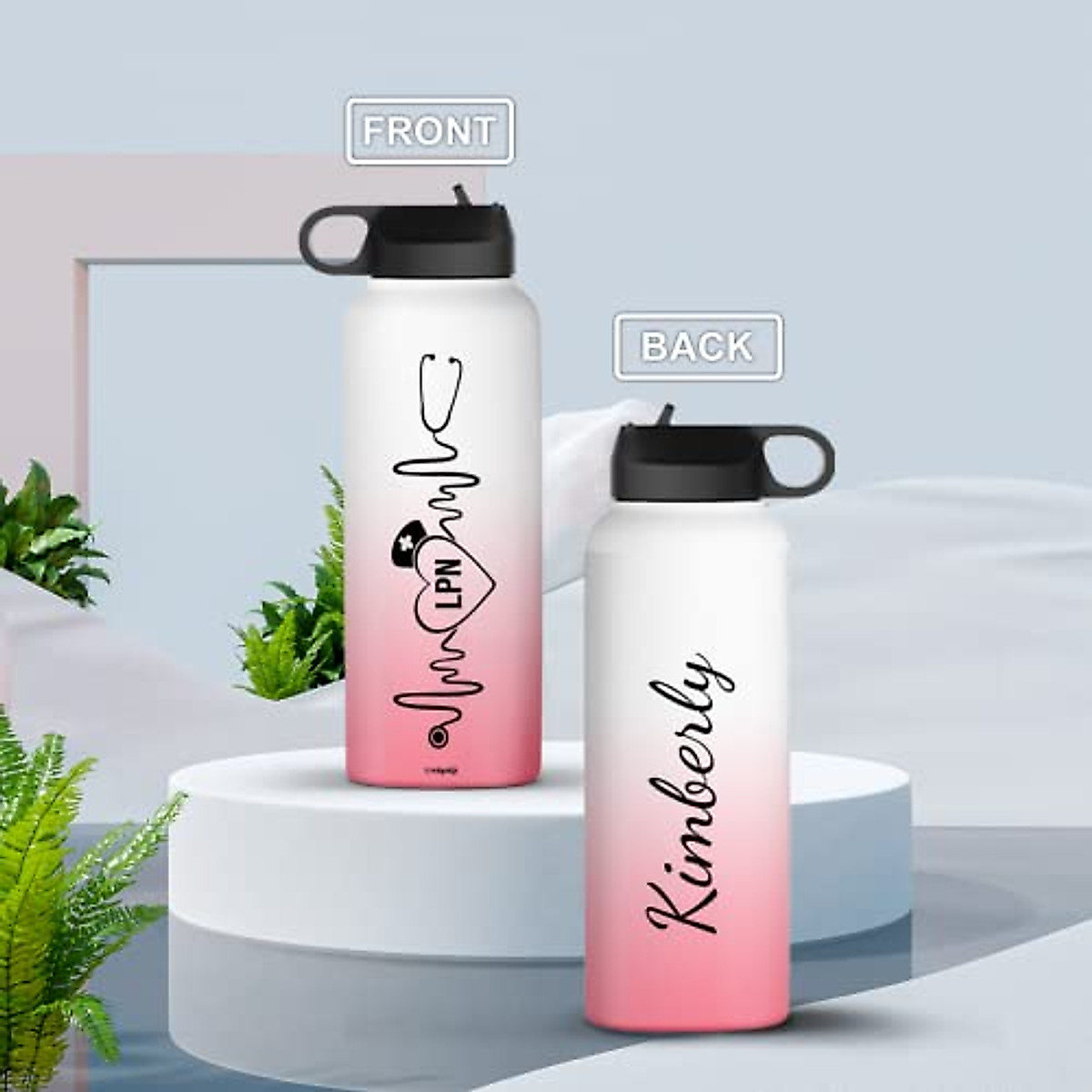 winorax Personalized Nurse Water Bottle for Women Heartbeat Stethoscope Nurses Insulated Stainless Steel Sports Travel Coffee Bottle 12oz 18oz 32oz Gifts for Nurse Week RN CNA Graduation (Gradient 2)