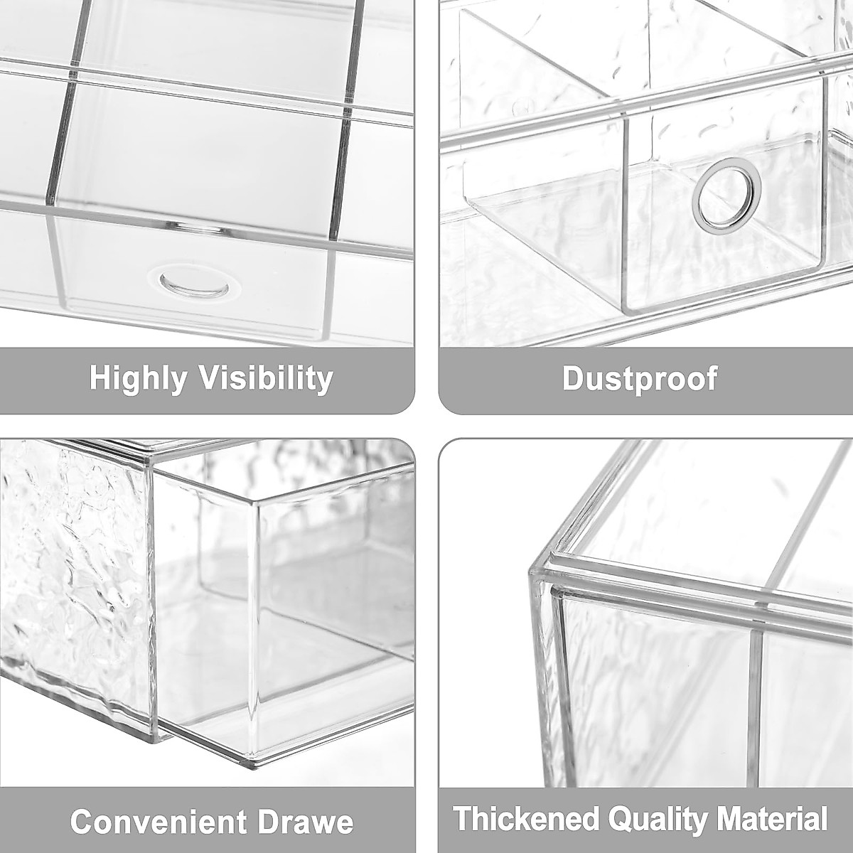 Qtip Holder, Small Makeup Organizer Drawer Case for Countertop, Bathroom Vanity Storage Holder for Cotton Swab, Ball, Floss, Lipstick, Jewelry (Clear)