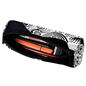 White Cat with Decorative Tattoo Pencil Bag Pen Case Stationary Case Pencil Pouch Desk Organizer Makeup Cosmetic Bag for School Office