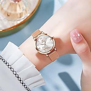 OLEVS Ladies Watch Fashion Rose Gold Diamond Analog Quartz Female Luxury Dress Wrist Watch Stainless Steel Luminous Waterproof Date Gift Watch for Women White Face reloj para Mujer