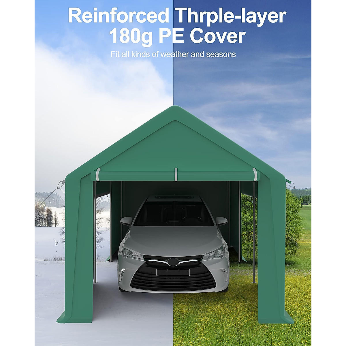 GAOMON 13'x20' Carport, Heavy Duty Portable Garage, 1.0 mm Steel Poles & 180 g PE Waterproof Canopy, for Boat, and Pickup Truck Green