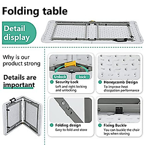 FDW Folding Table 4FT Picnic Table Adjustable Height Plastic Table Camping Table Office Table for Home Office Party Picnic